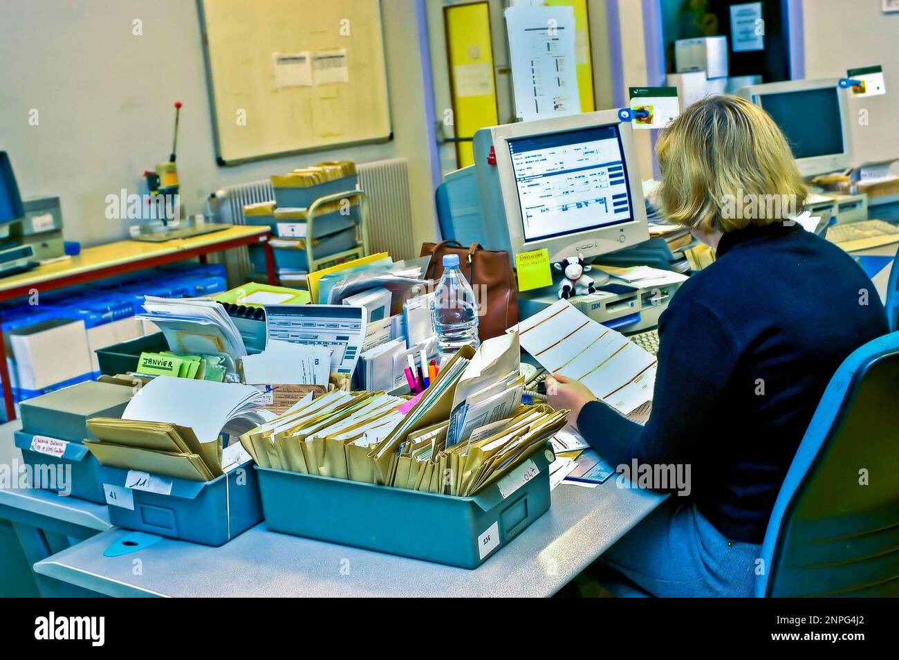 Paris, FRANCE - Security Social Health Services Office, Woman employees ...