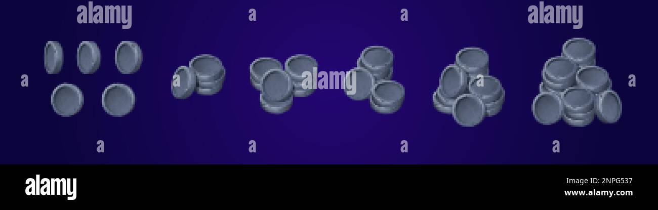 Game icons of money cash with old metal coins. Game assets, prize or ...