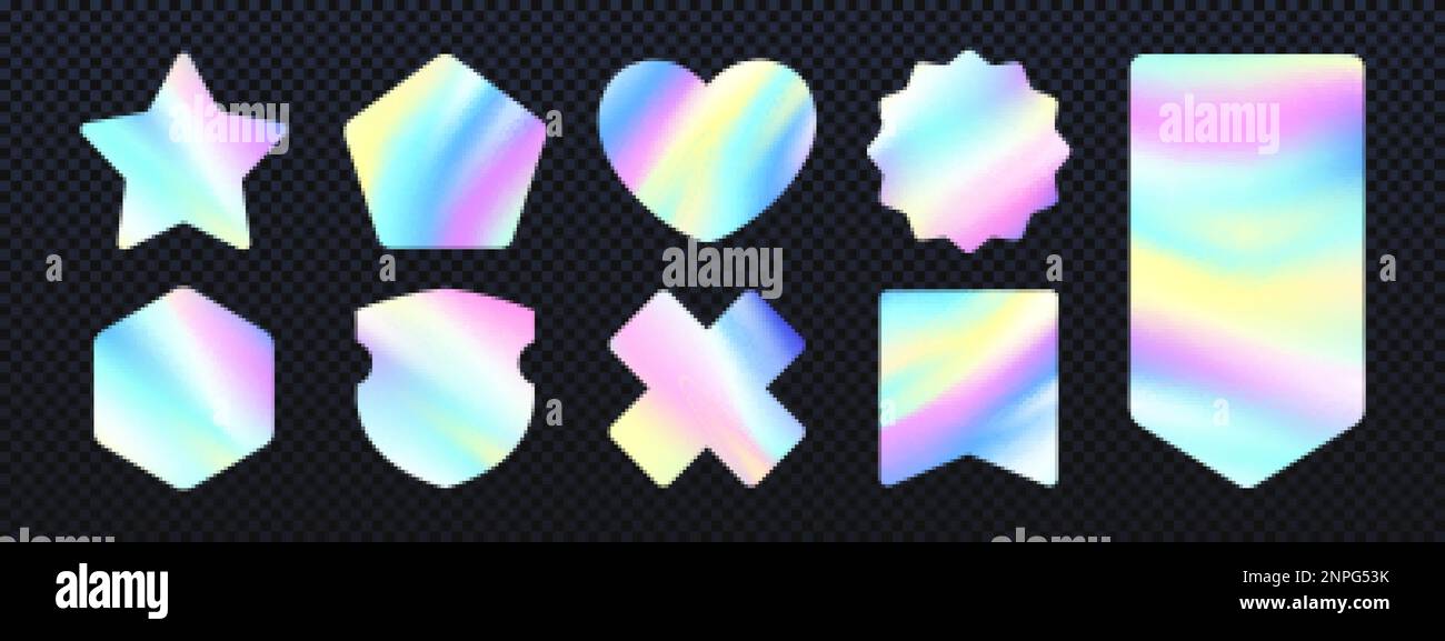 Holographic iridescent texture sticker or label, pearlescent rainbow or ...