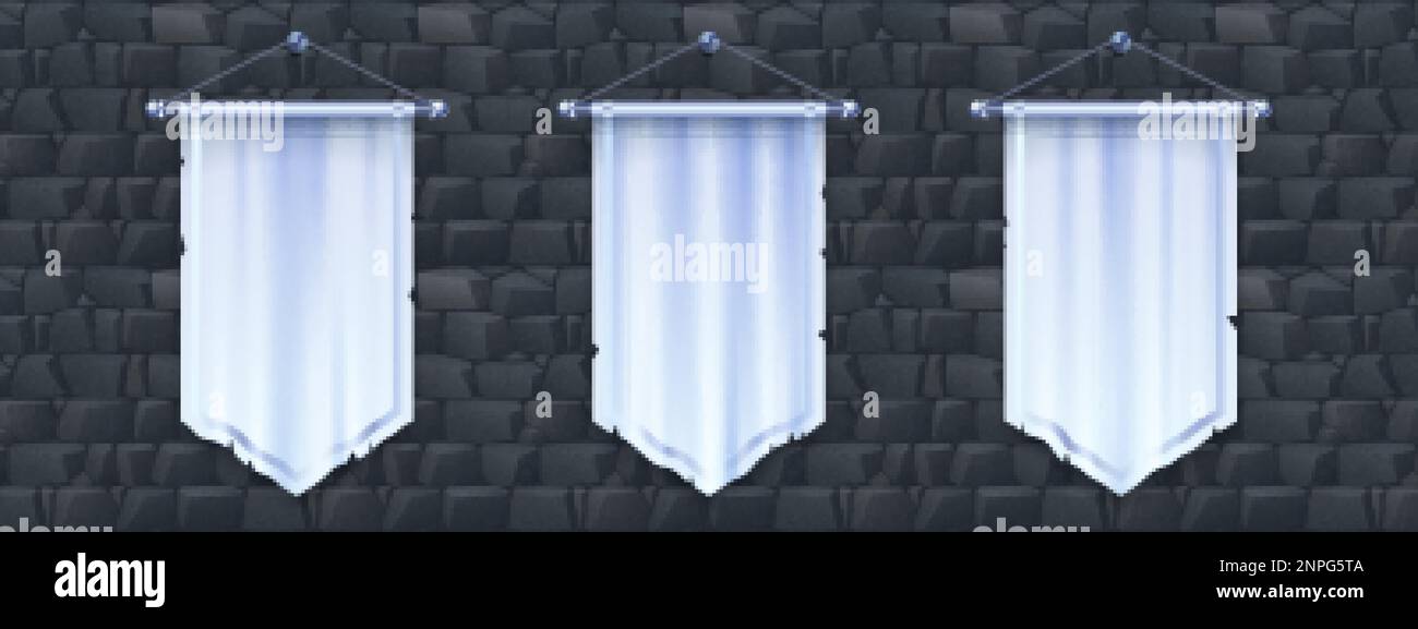 Blank vertical medieval flag mockup for game design. Isolated 3d white ...