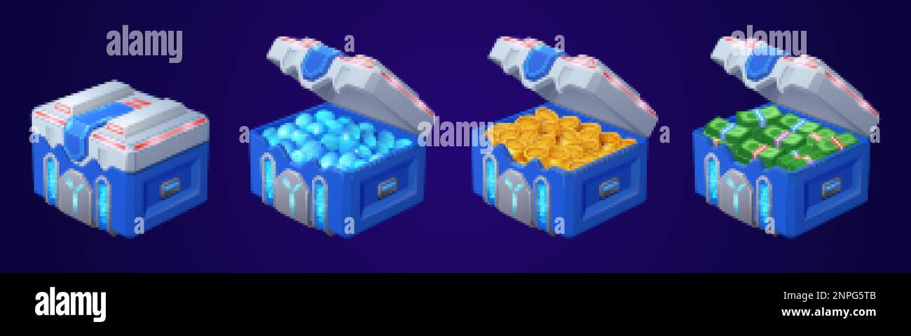 Cartoon set of sci-fi treasure boxes isolated on background. Vector ...