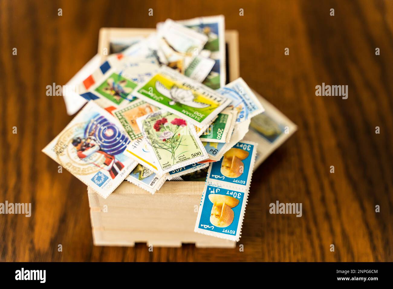 April 16 2019 - Calgary Alberta Canada - Box full of used postage ...