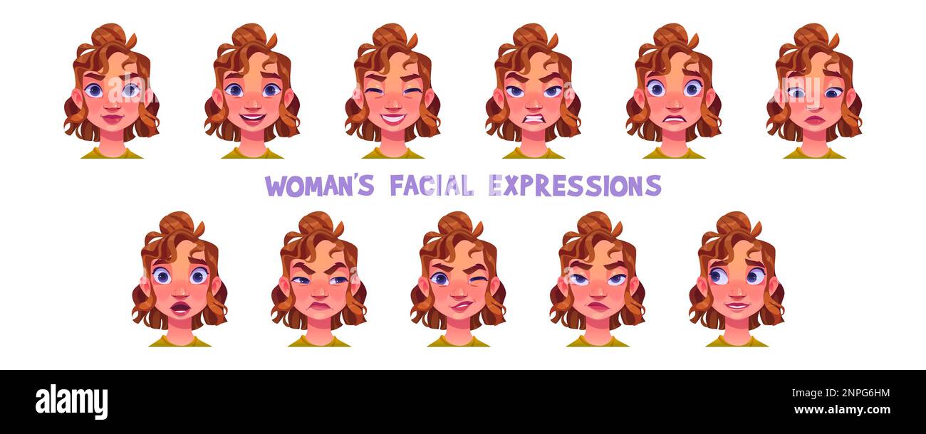Woman facial expressions isolated vector illustration. Set of female ...