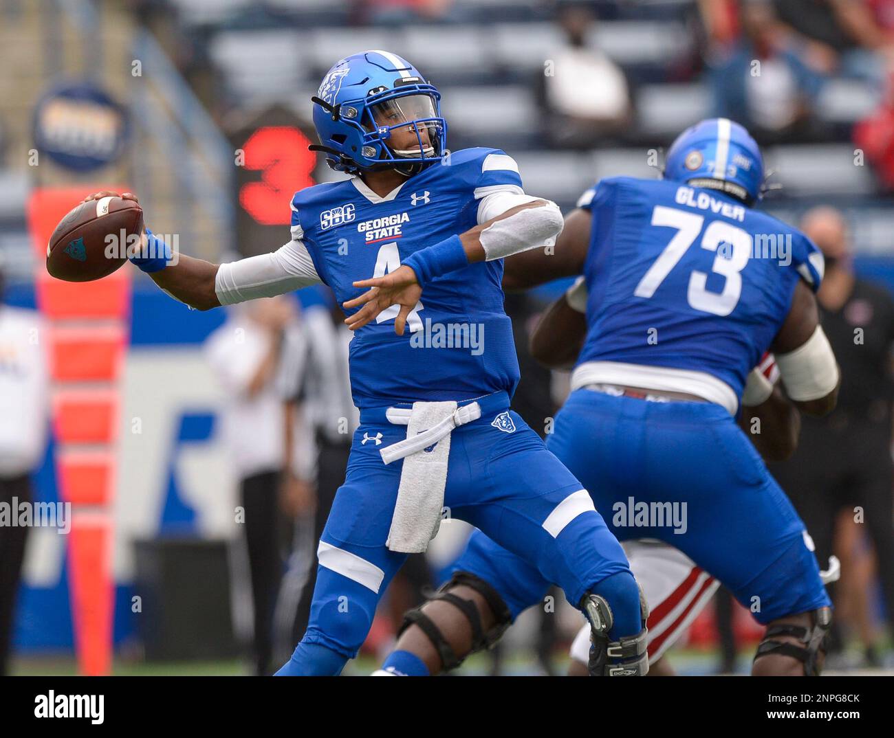 Georgia State quarterback Cornelious Brown IV (4) sets up for a pass in ...