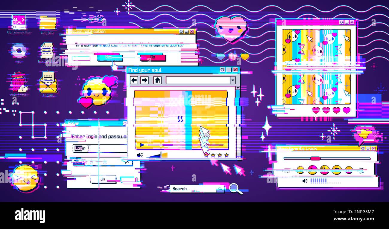 Retro y2k window browser screen with glitch effect vector background ... Retro y2k window browser screen with glitch effect vector background ...