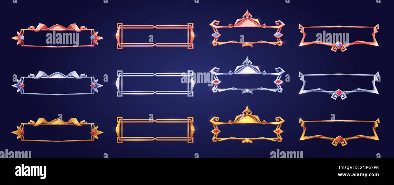 Medieval game frame, ui metal fantasy border, golden, silver or bronze ...