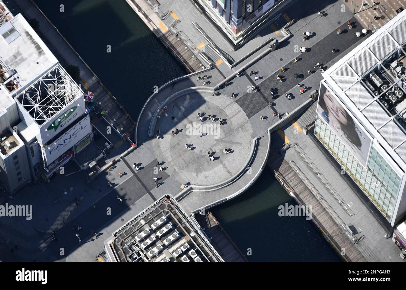 An aerial photo shows the Ebisu-bashi Bridge in Dotonbori, Osaka ...