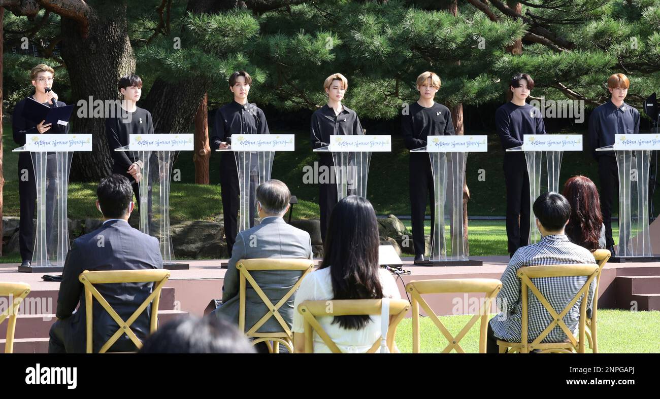 South Korean K-Pop group BTS attend a ceremony marking the National ...