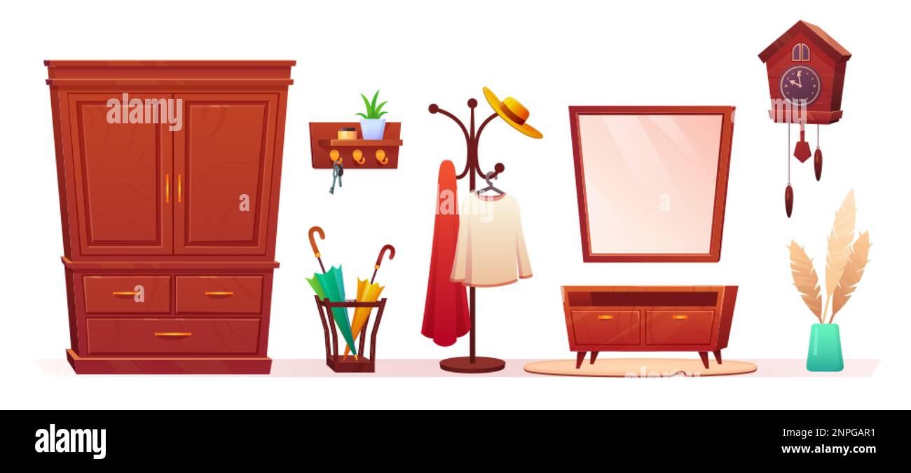 Home hallway interior vector isolated furniture set. Hook in apartment ...
