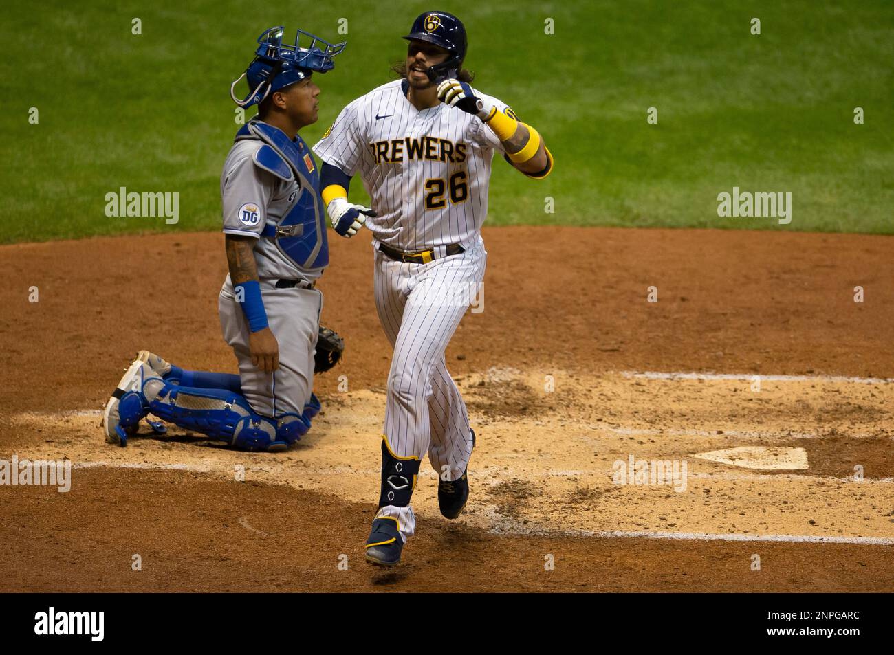 September 18, 2020: Milwaukee Brewers catcher Jacob Nottingham #26 hits ...