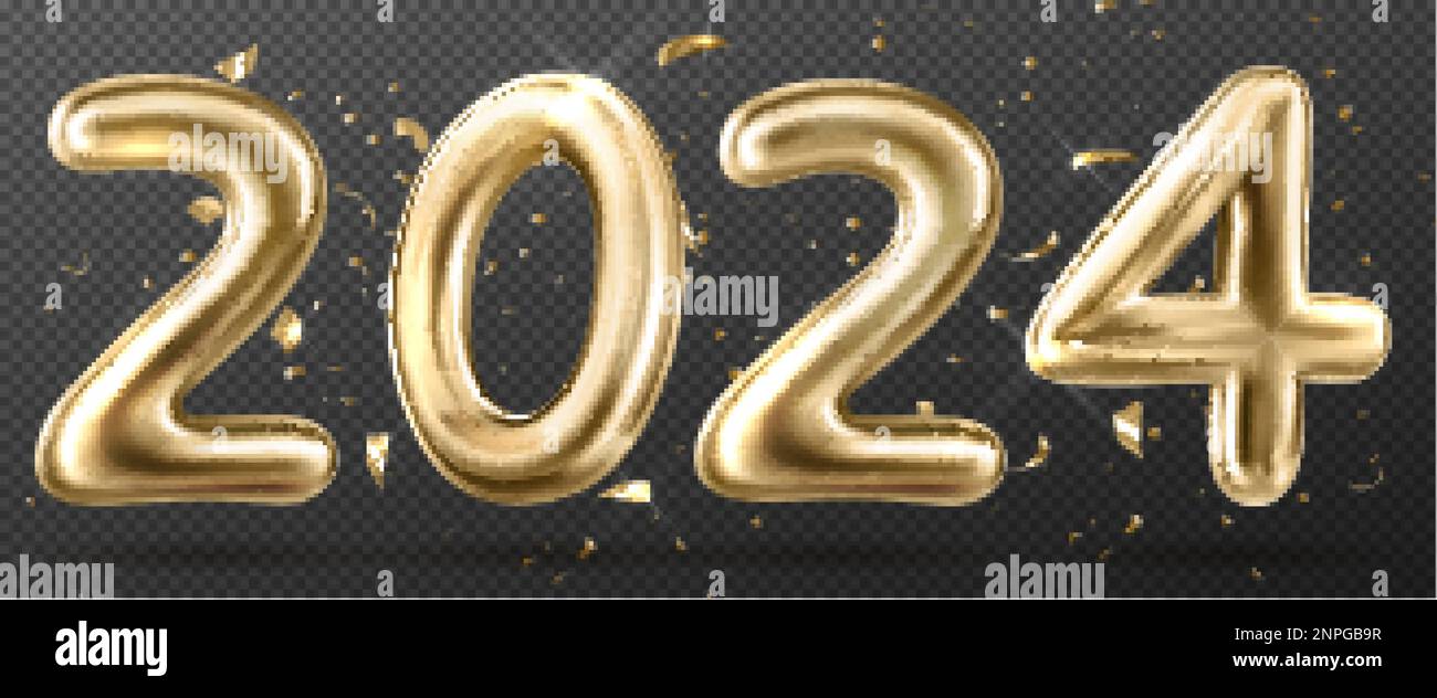 Year 2024 golden numbers isolated on transparent background. Vector ...