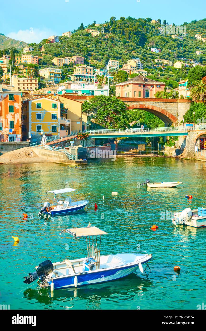 Harbour with boats in Genoa Nervi, Italy Stock Photo - Alamy