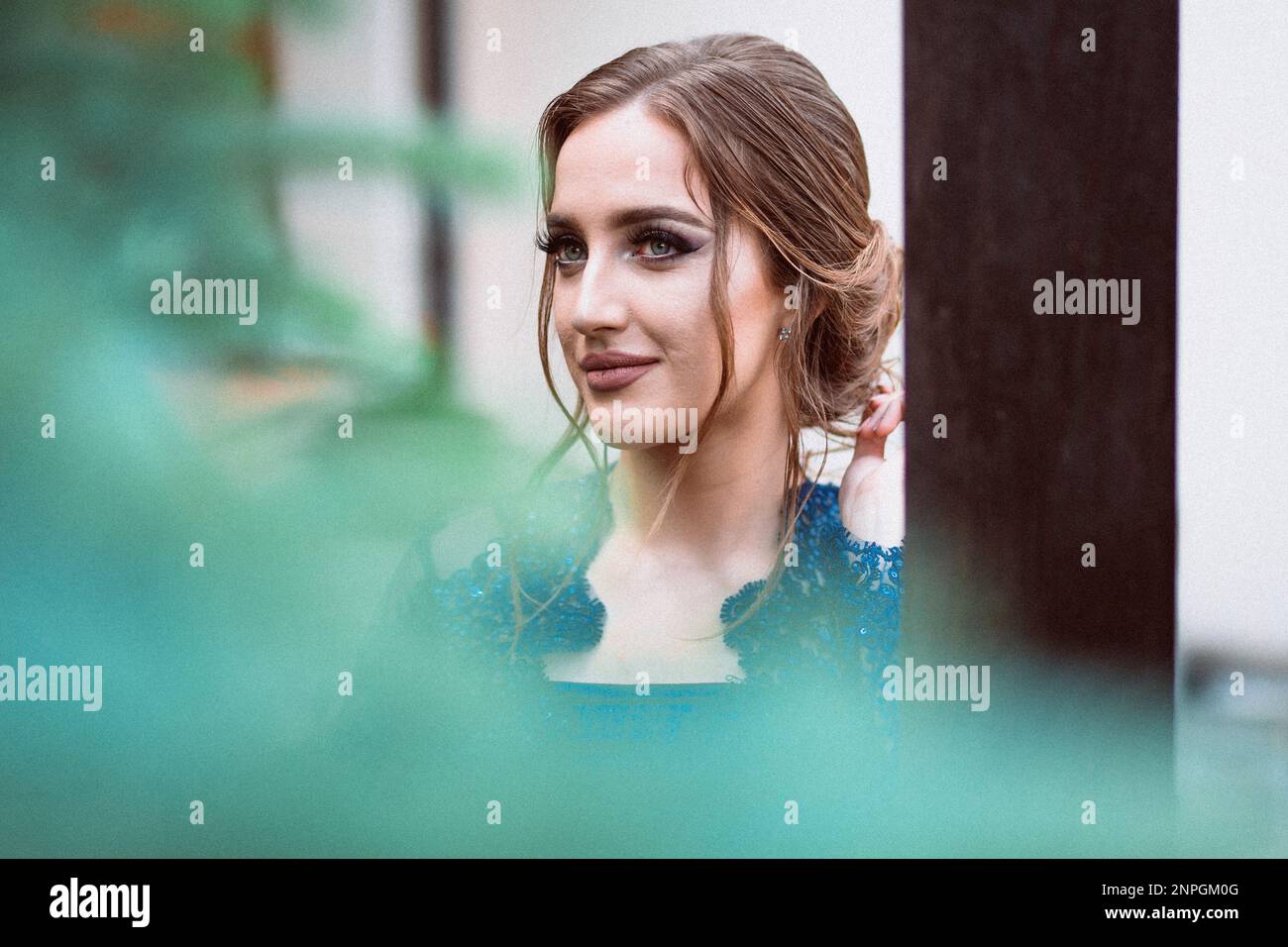 Portrait of a young brunette girl dressed up for the prom night Stock ...
