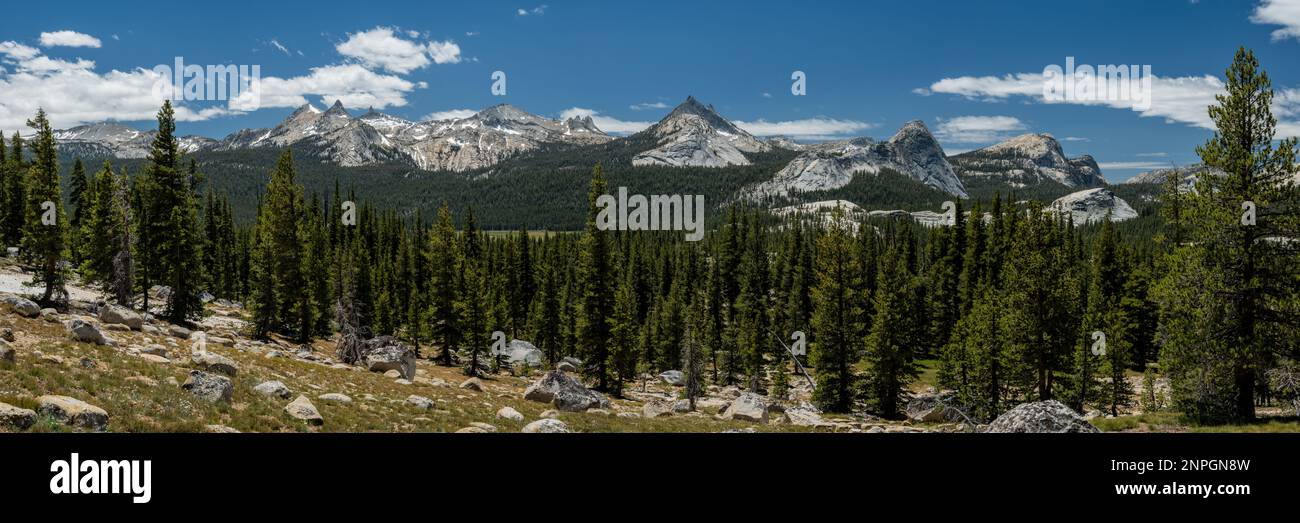 Panorama of Echo and Cathedral Peaks with Fairview Dome in Yosemite ...