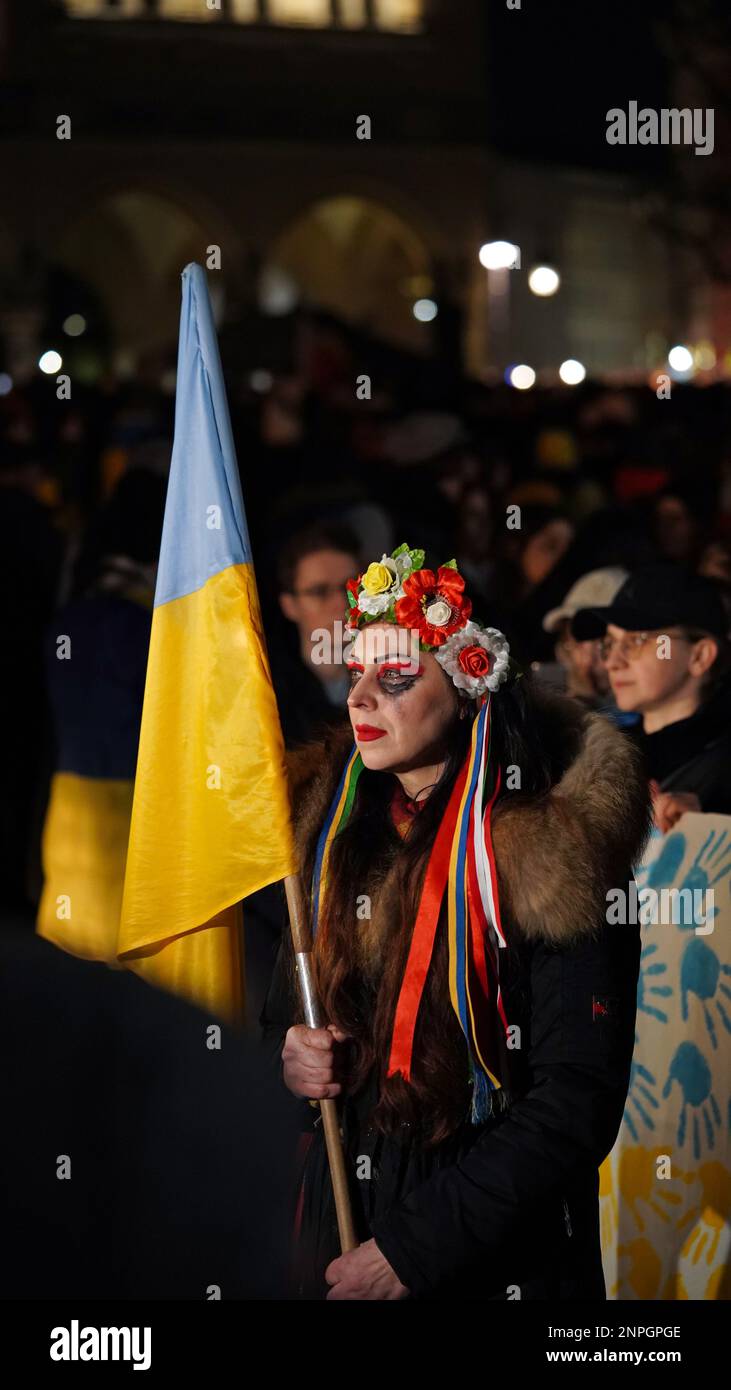 Poland,Krakow,24 February 2023,march Ukrainian refugees anniversary ...