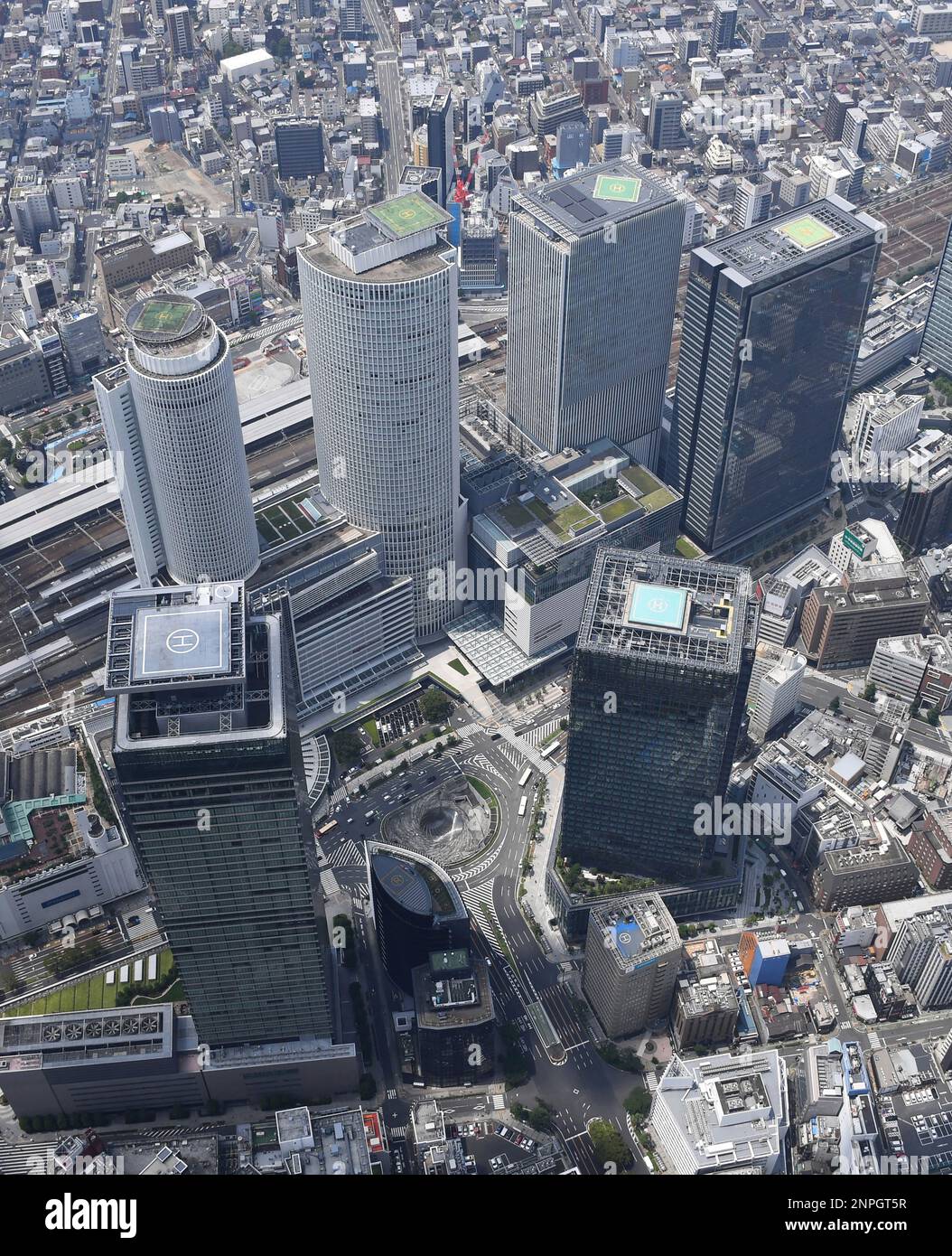 An aerial photo shows a townscape near Nagoya Station in Nagoya City ...