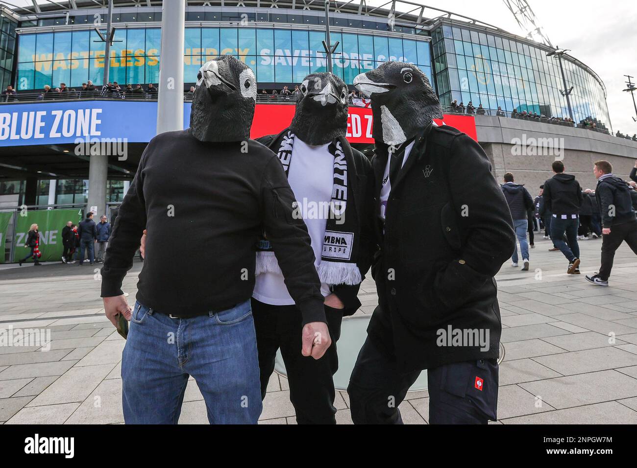 Newcastle United fans with magpie masks on arrive at Wembley ahead of ...