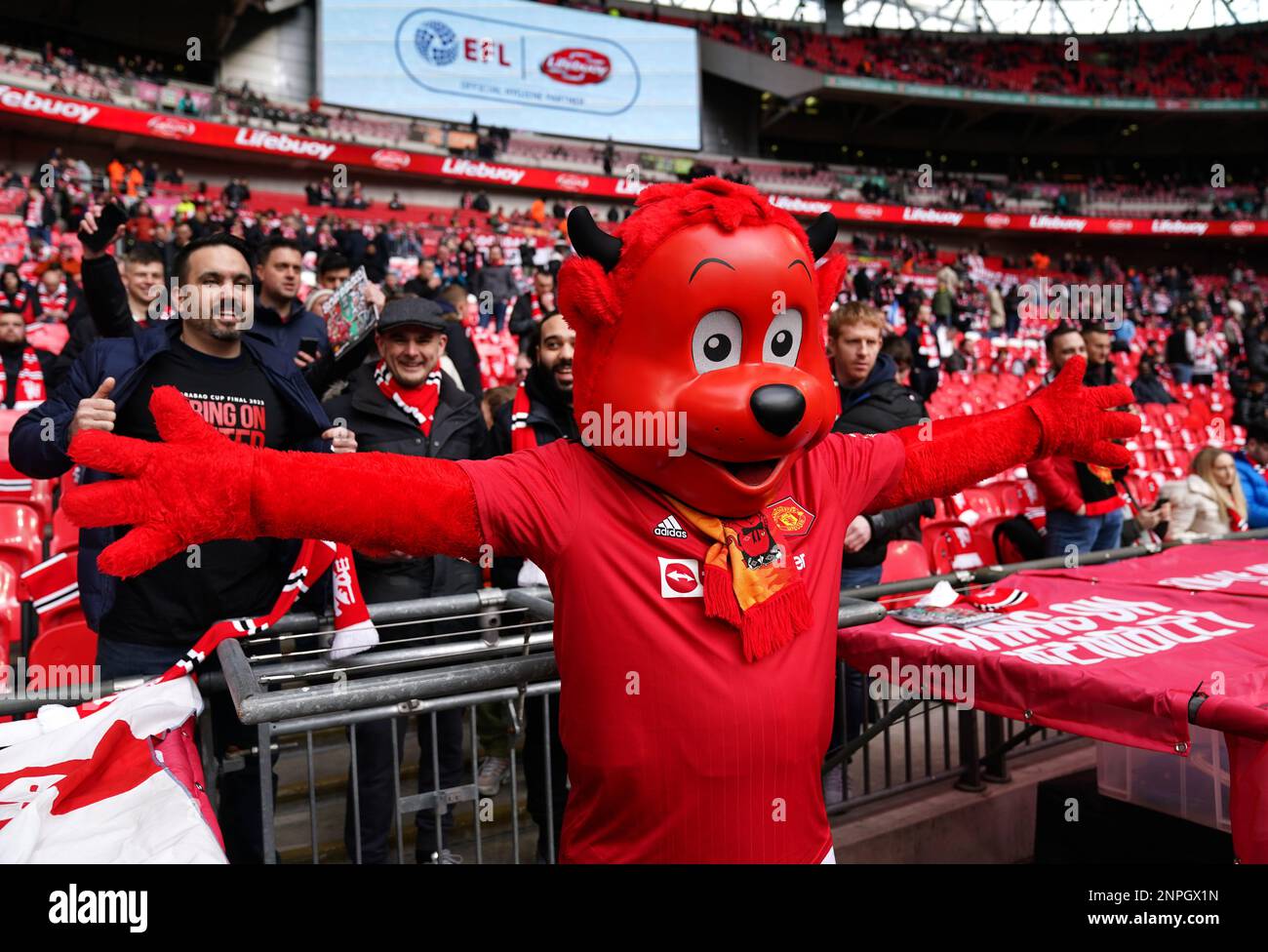 Manchester United Mascot Fred The Red Poses For A Photo Prior To The
