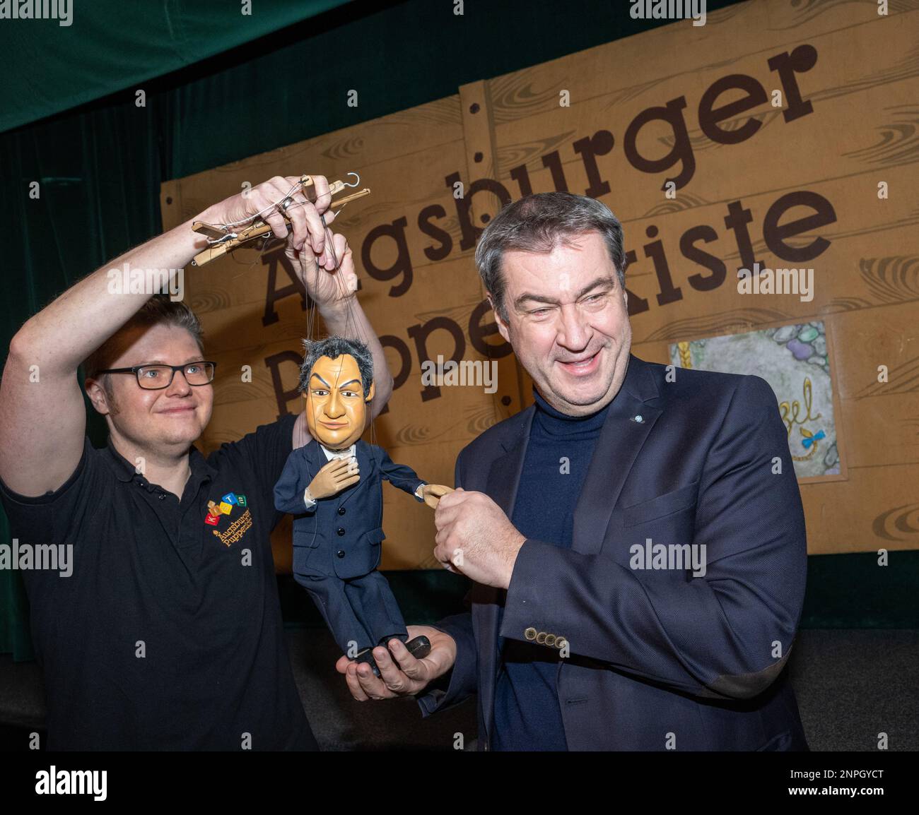 26 February 2023, Baden-Württemberg, Augsburg: Markus Söder (r, CSU ...
