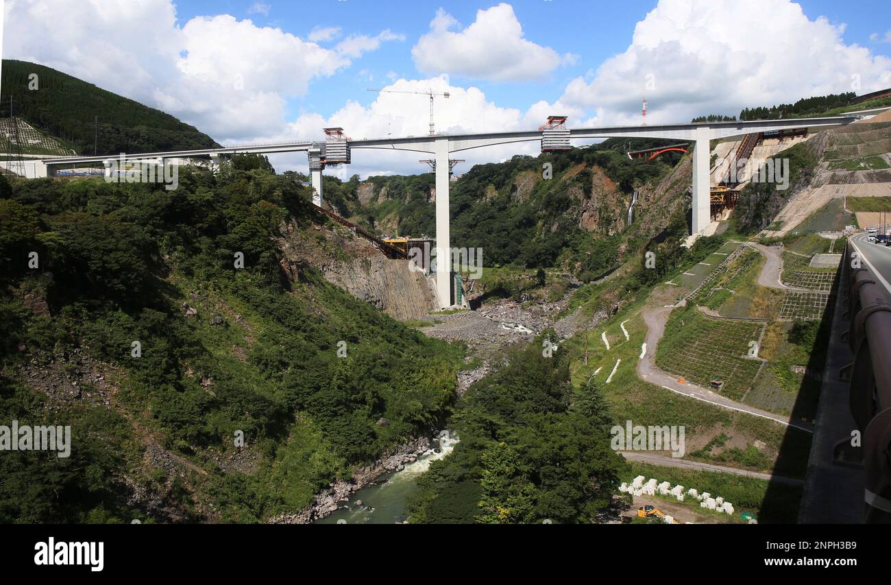 The new bridge has been under construction at Minamiaso Village ...