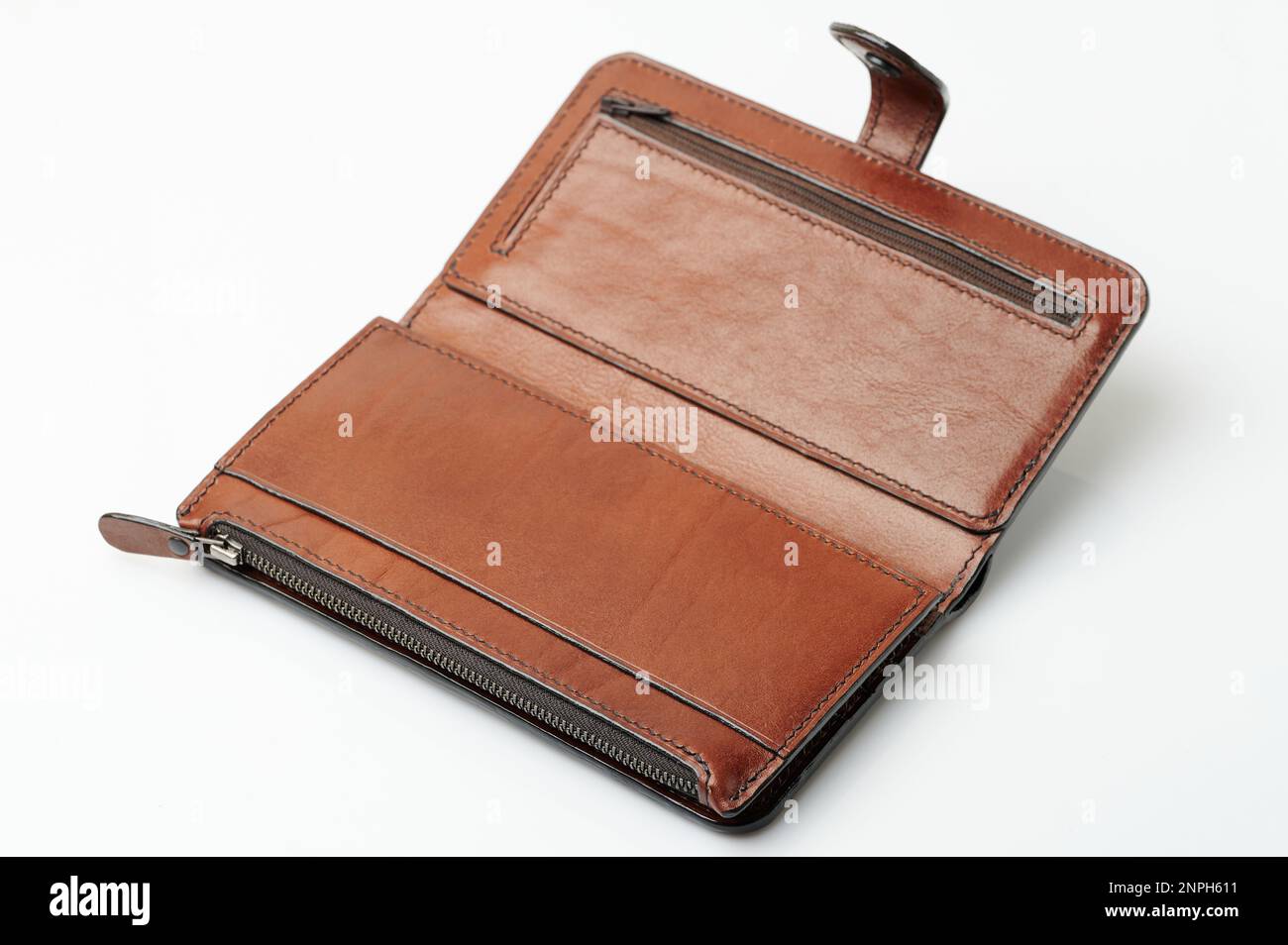 Open empty brown leather wallet isometric view isolated Stock Photo - Alamy