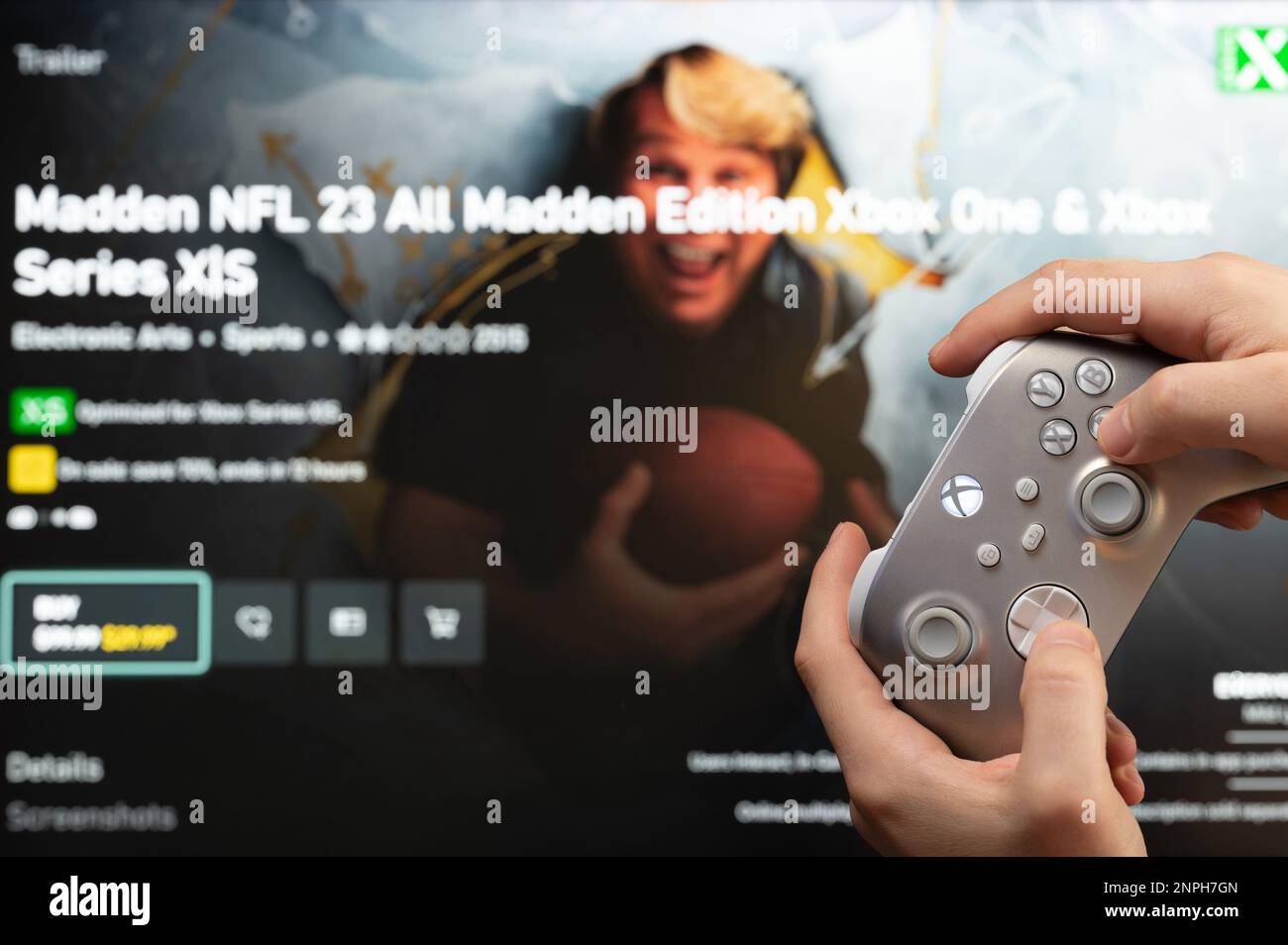 New york, USA - February 20, 2023: Play NFL game on computer console ...