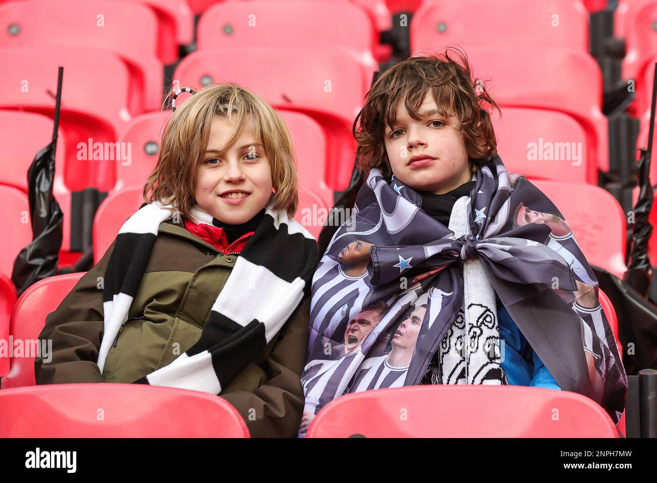 Young Newcastle fans arrive inside Wembley ahead of the Carabao Cup ...