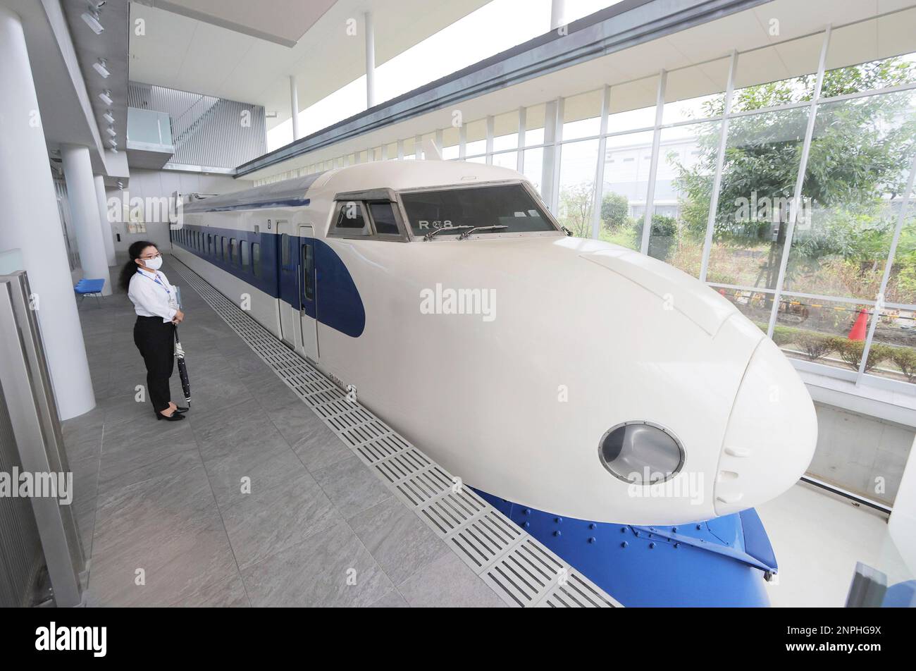 A nose of Shinkansen bullet train 0 series is displayed at the first ...