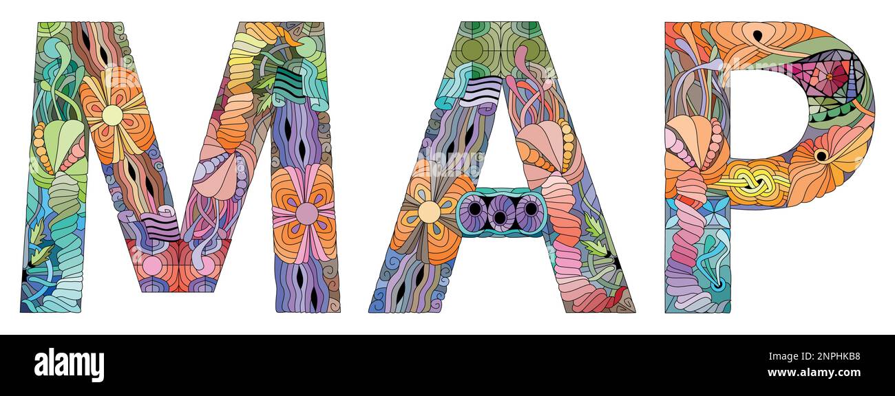 Hand-painted art design. Hand drawn illustration word MAP for t-shirt ...