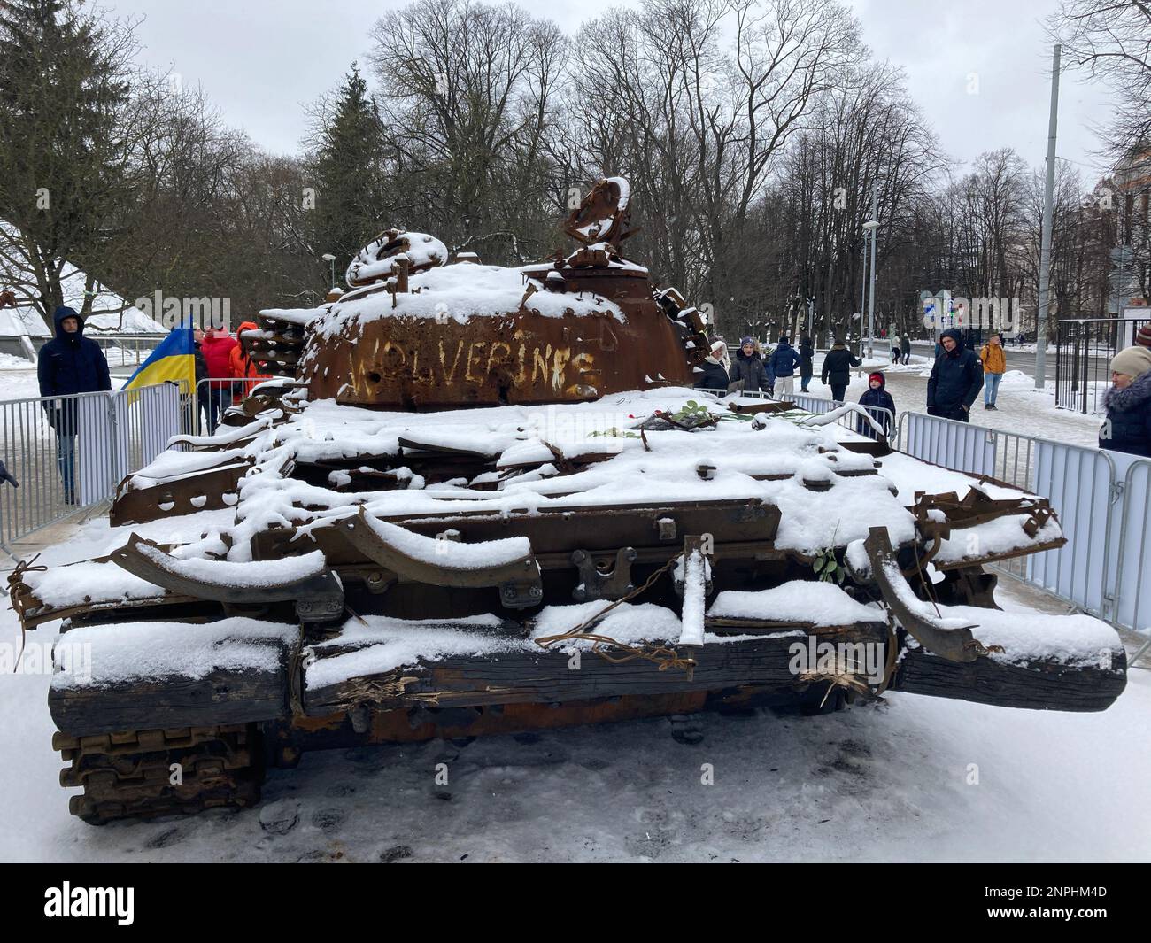 Riga, Latvia. 26th Feb, 2023. A destroyed Russian T-72 tank shot down ...