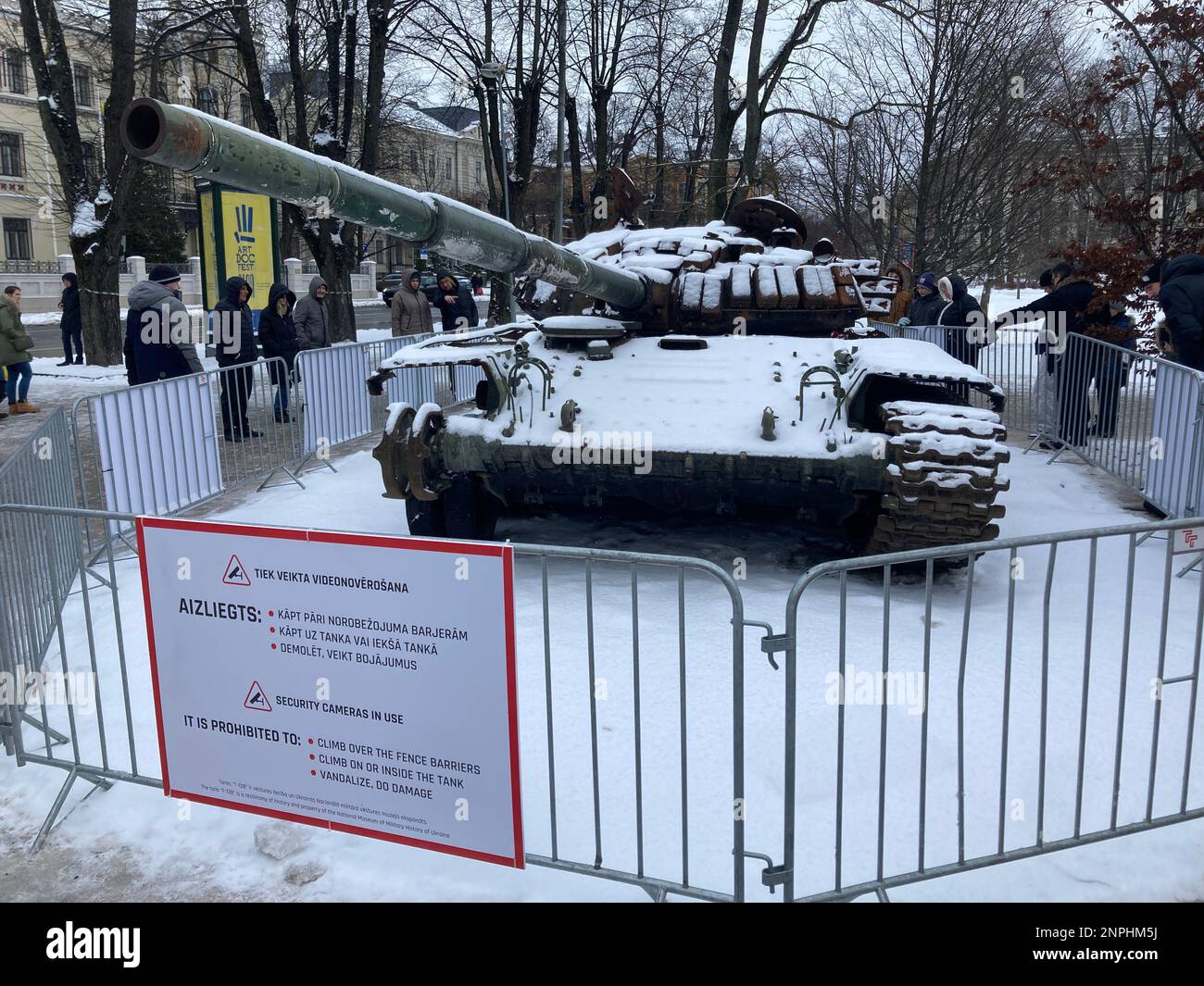 Riga, Latvia. 26th Feb, 2023. A destroyed Russian T-72 tank shot down ...