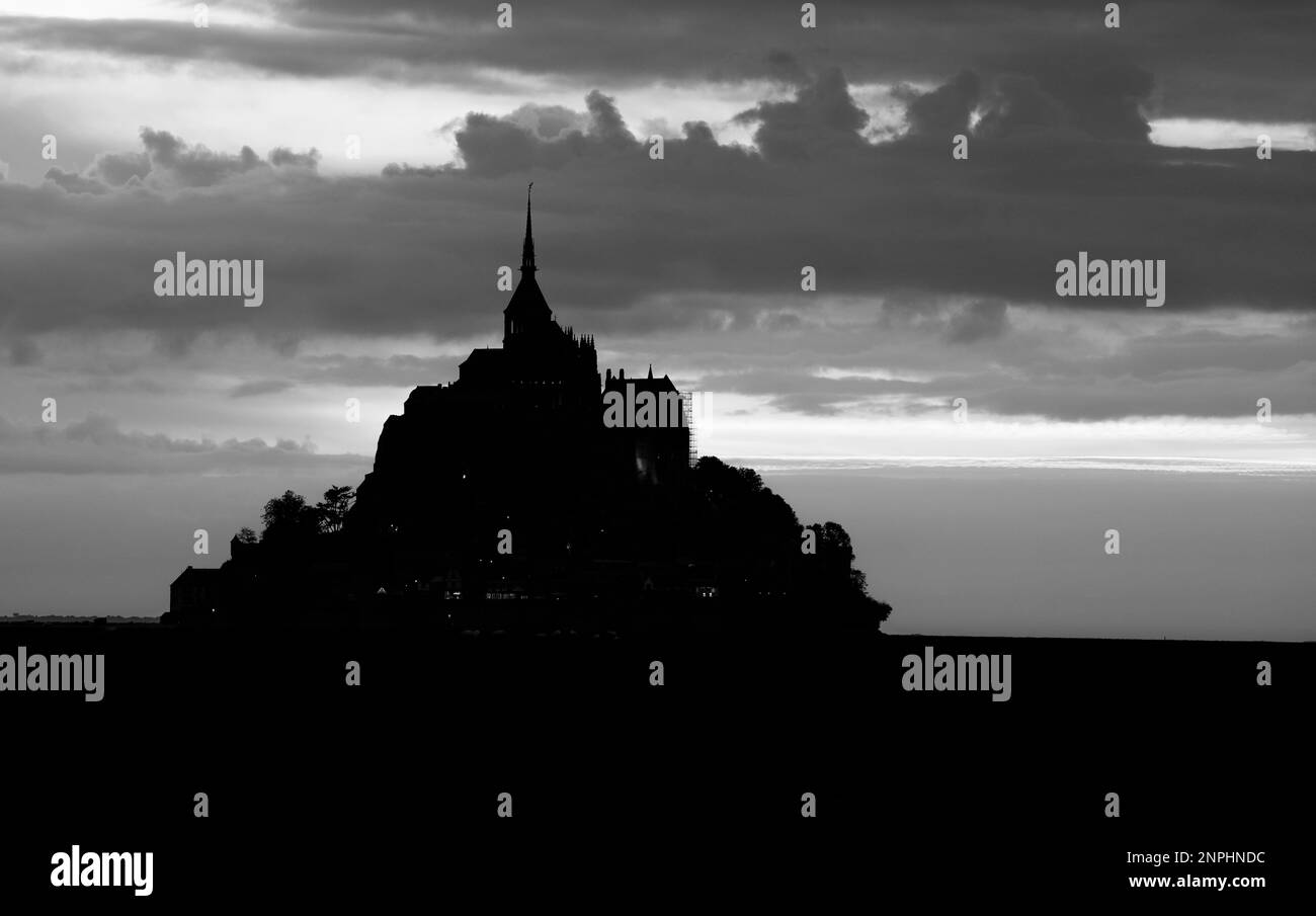 Silhouette of the famous Mont saint Michel abbey in Normandy in France ...