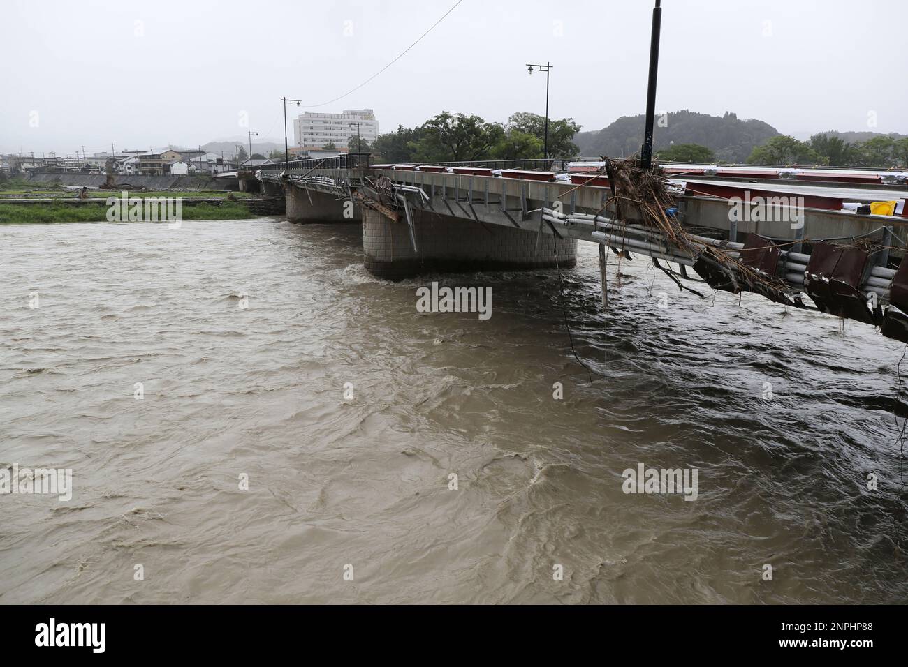 A bridge girder is fallen in Hitoyoshi, Kumamoto Prefecture on Sep. 7 ...