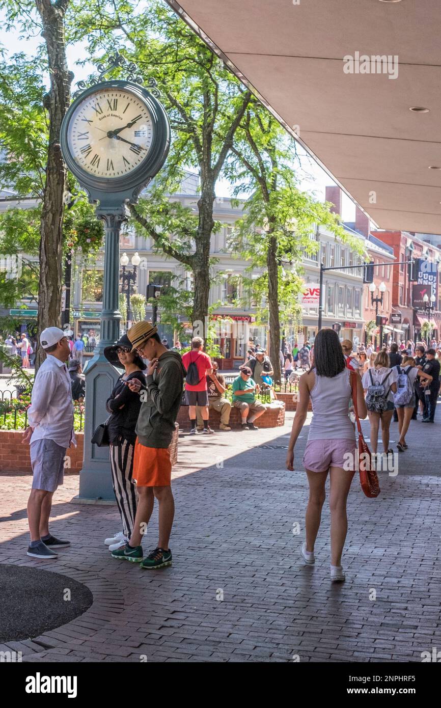 People walking along the street in Harvard Square, Cambridge, MA Stock ...
