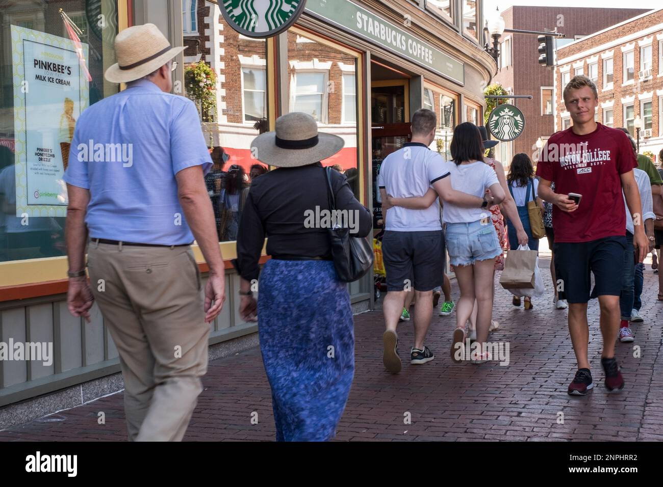 People walking along the street in Harvard Square, Cambridge, MA Stock ...