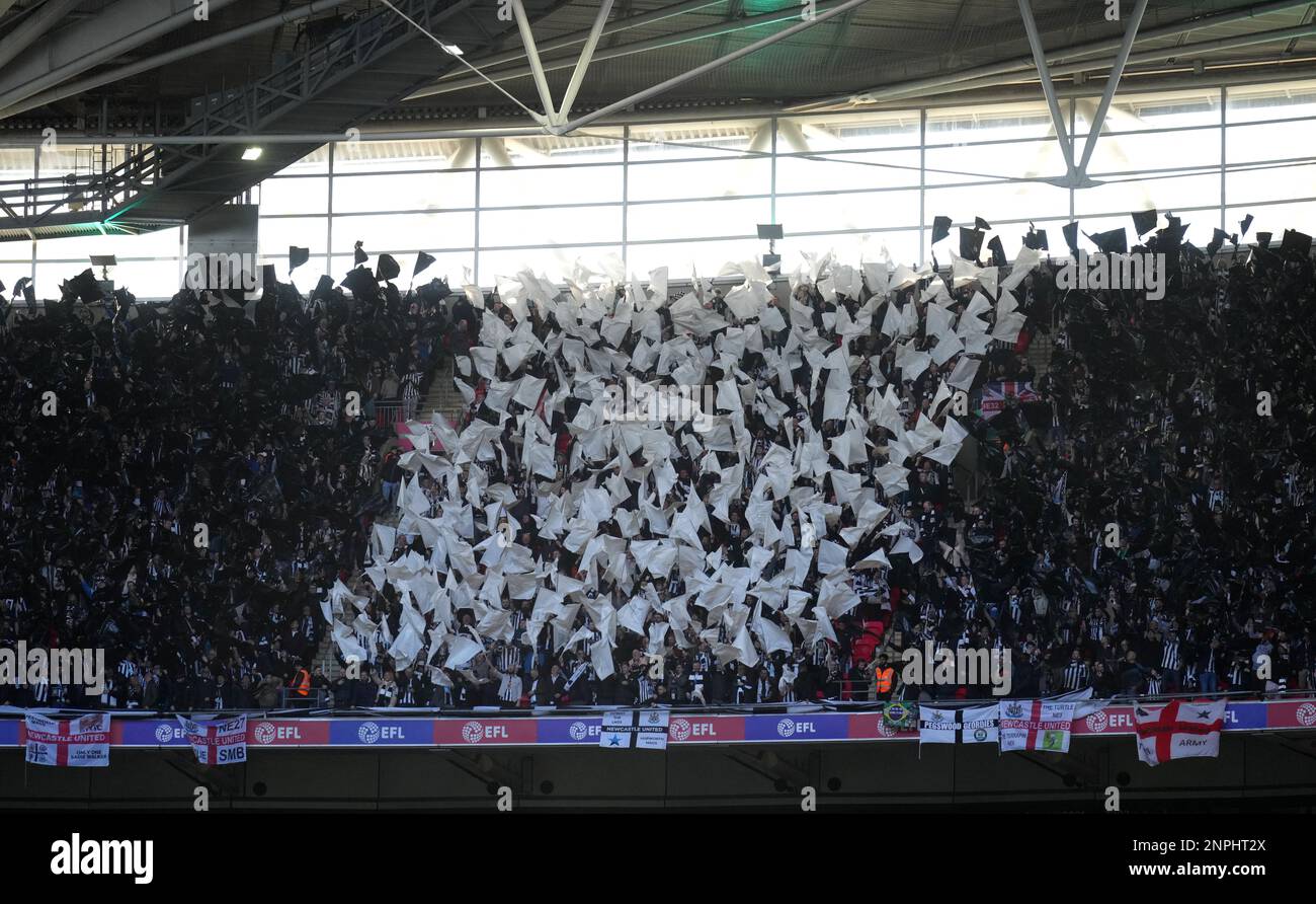 Newcastle United fans in the stands prior to the Carabao Cup Final ...