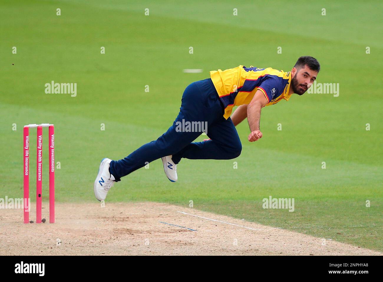 LONDON, ENGLAND. SEPTEMBER 05 2020: Shane Snater of Essex in the air as ...