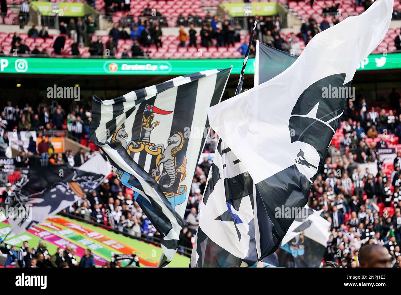 Newcastle United flags in the stands during the Carabao Cup Final match ...