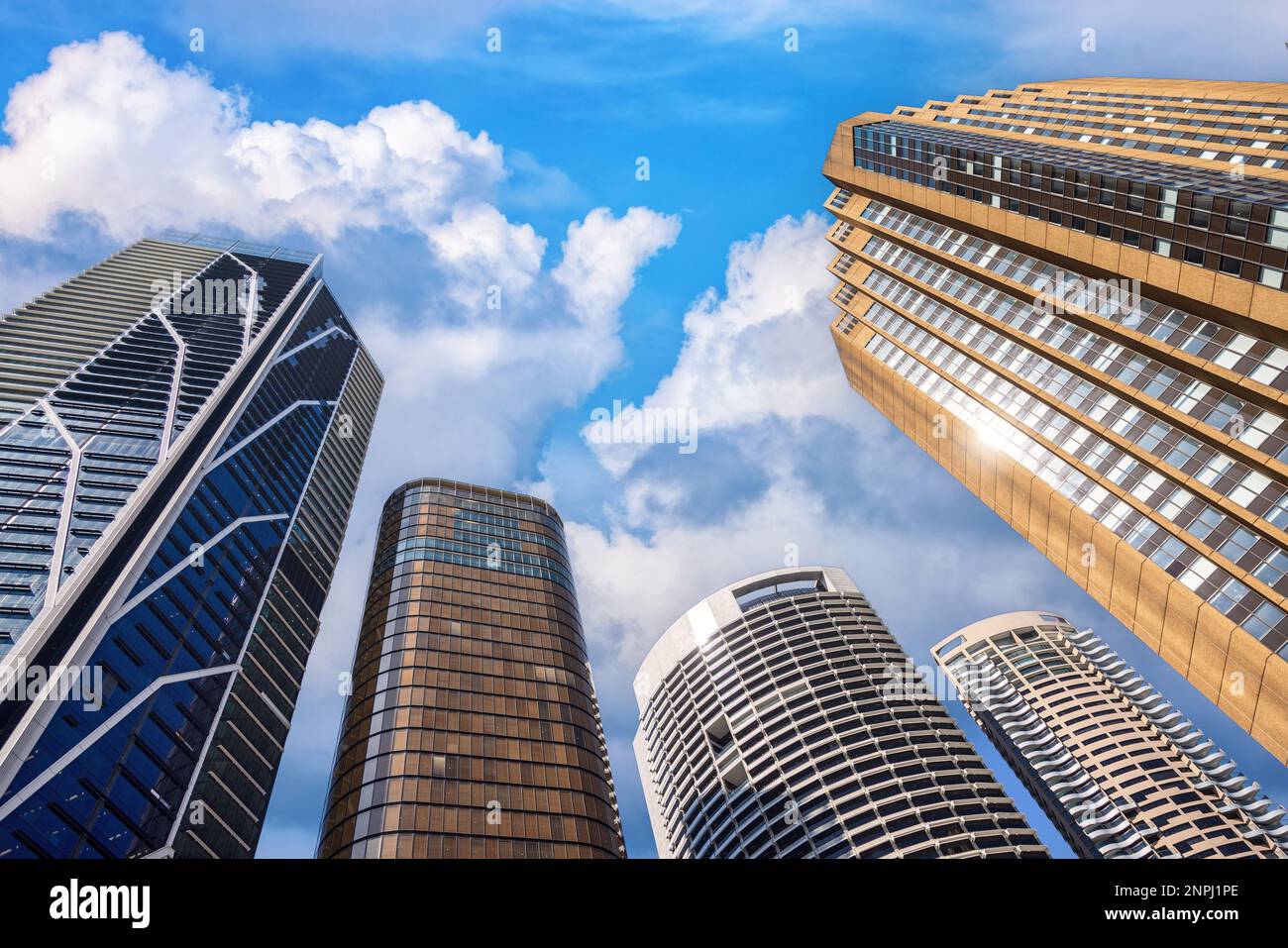 Urban cityscape of the Sydney financial district, against summer sky ...