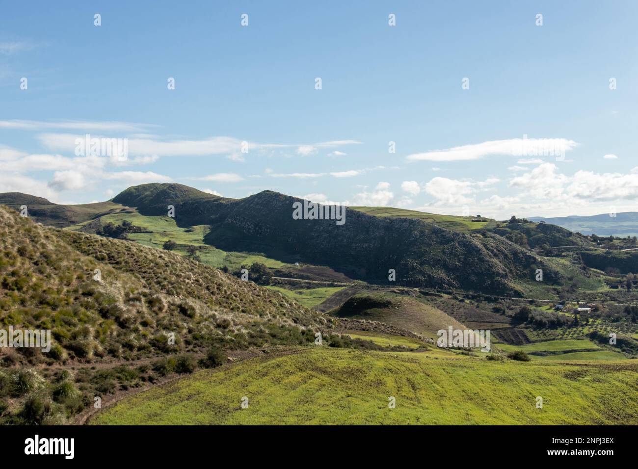 Panoramic view of a valley in the countryside. Bazina Joumine, Bizerte ...