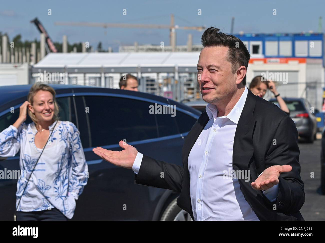 Technology entrepreneur Elon Musk arrives the Tesla Gigafactory ...