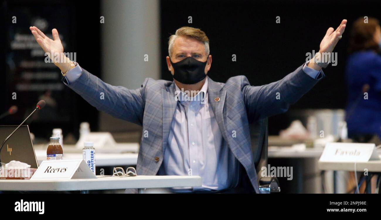 Sen. Bryce Reeves, R-Spotsylvania, spreads his arms after arriving at ...