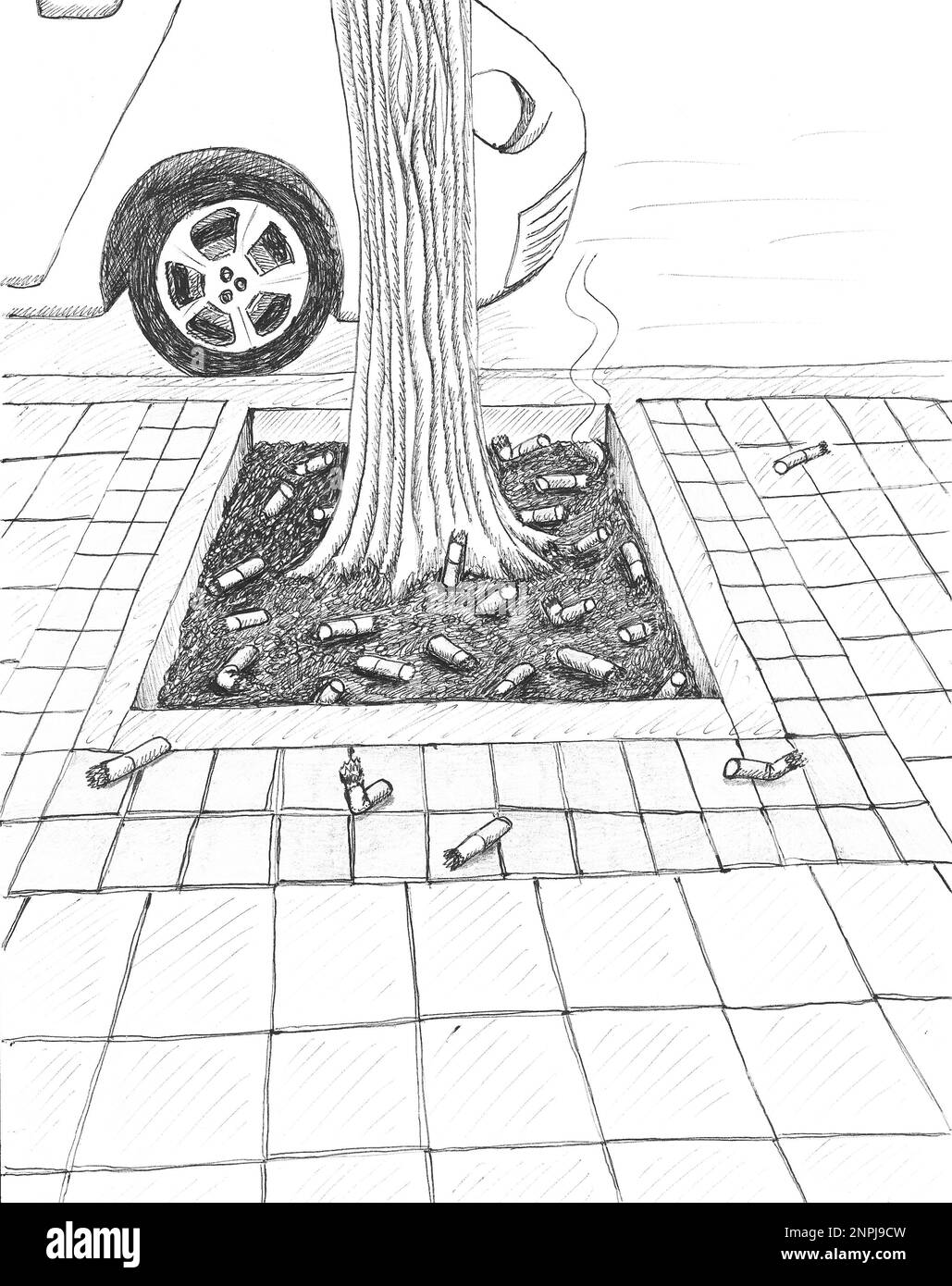 Tree pit full of butts. Illustration Stock Photo - Alamy