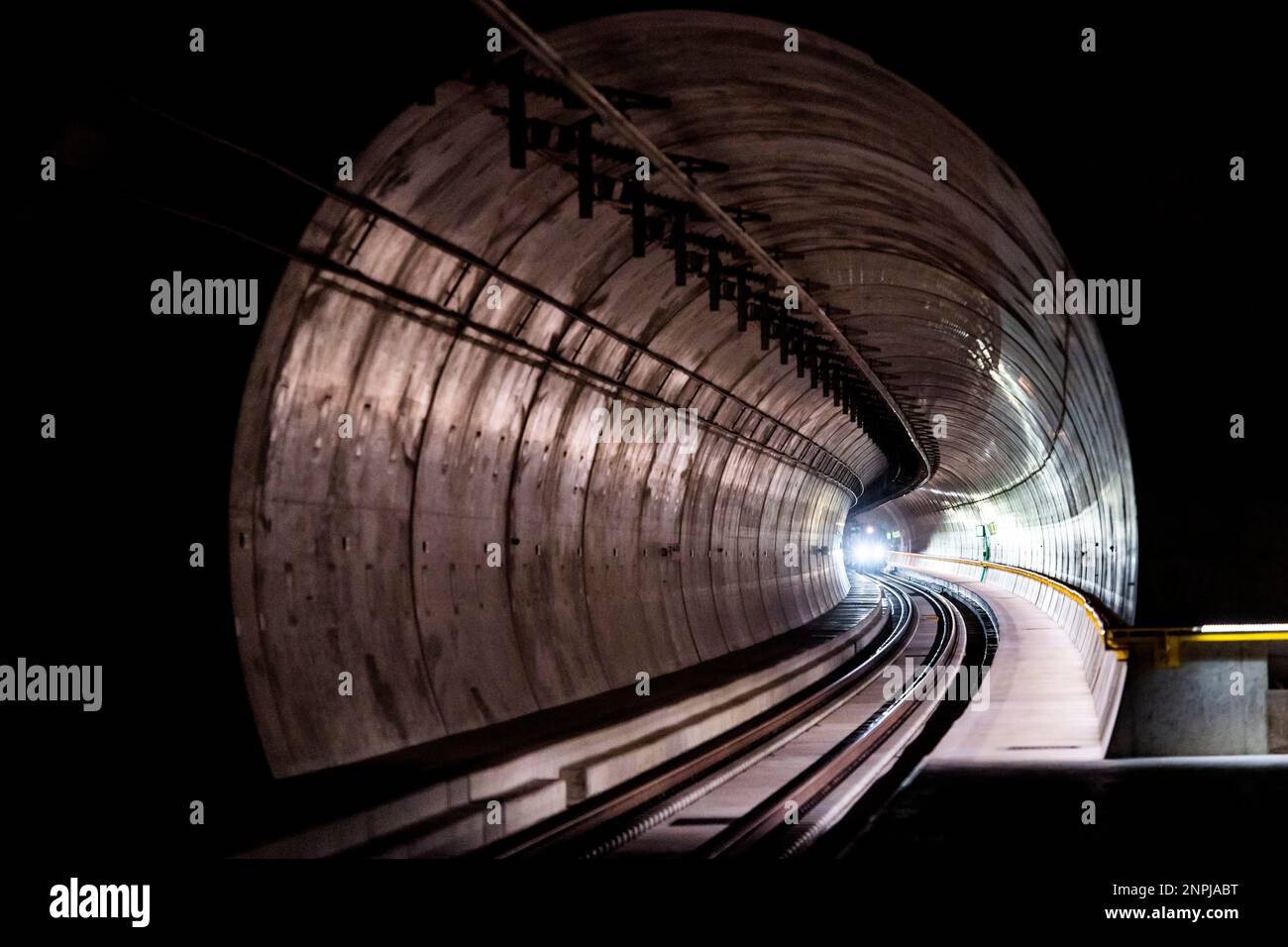 A train drives through the Ceneri Base Tunnel (CBT) on the occasion of ...