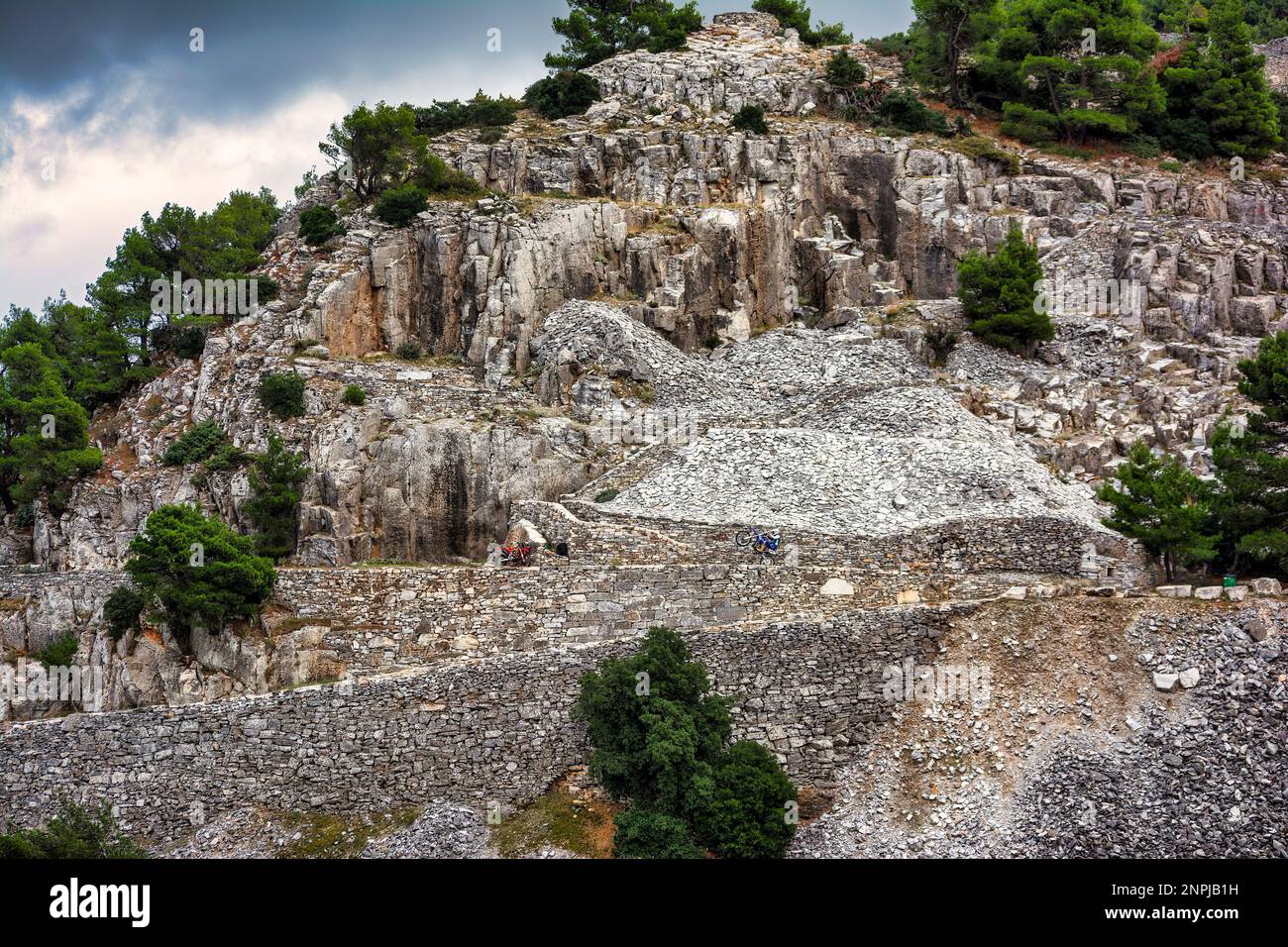 Part of an abandoned Penteli marble quarry in Attika, Greece. Penteli ...
