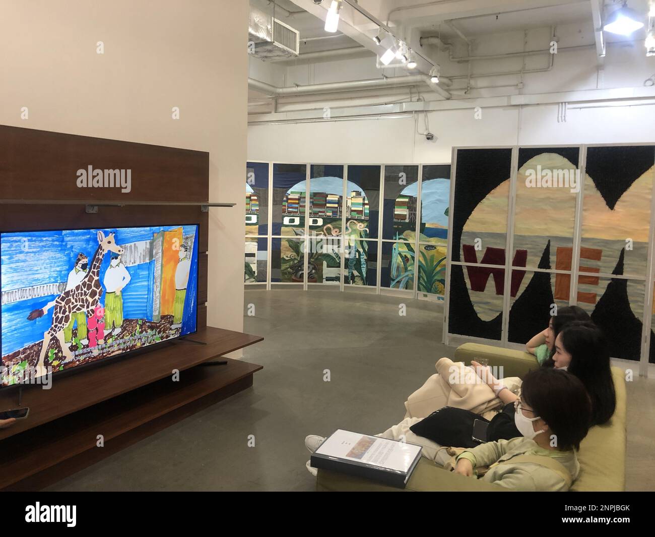 A section of the Bolohope exhibition at Hanart TZ Gallery is designed like a living room, where ...