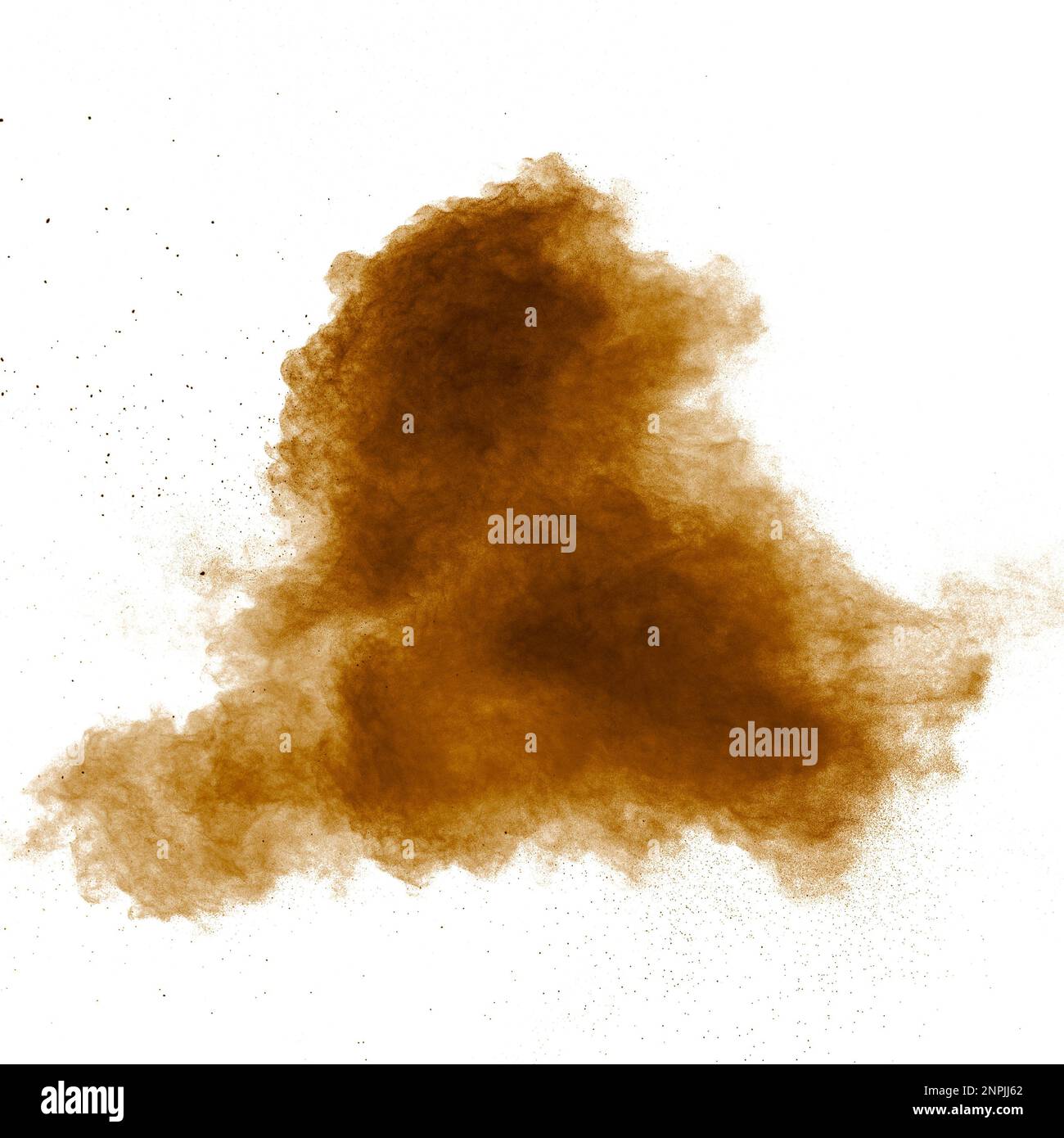 Freeze motion of brown powder exploding. Abstract design of brown dust ...