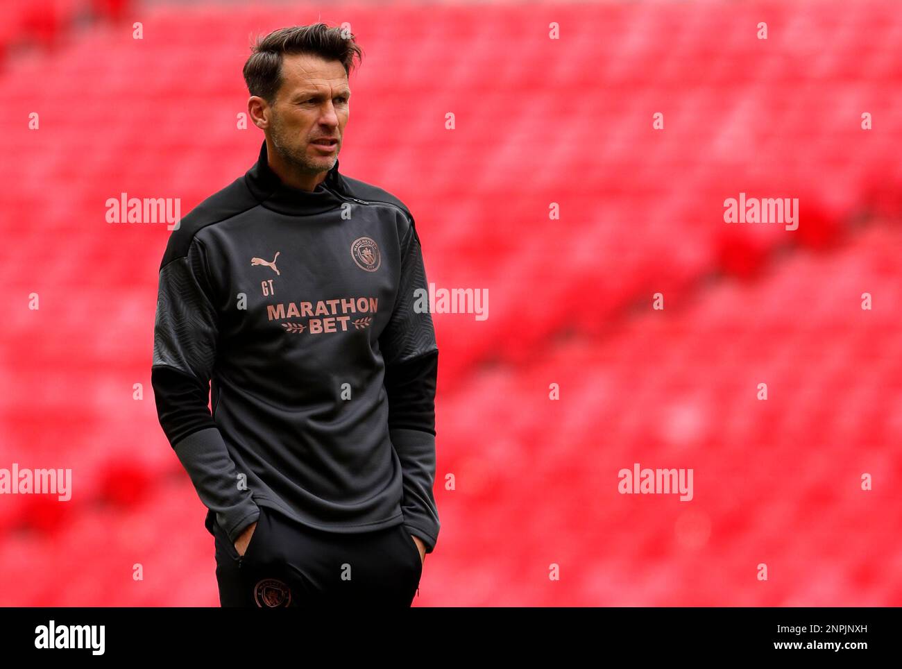 Manchester City manager Gareth Taylor looks on during warm up before ...