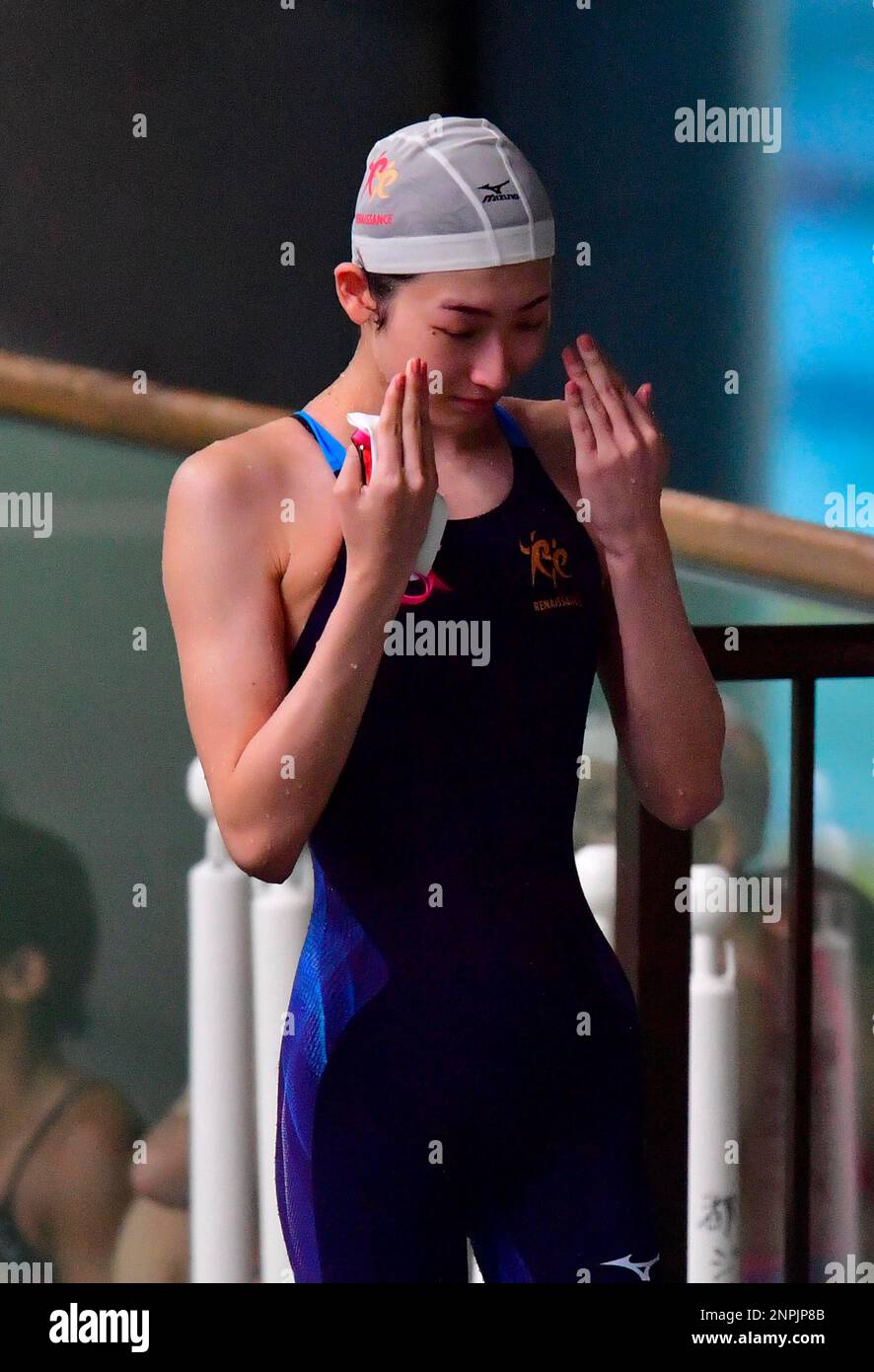 Japanese swimmer Rikako Ikee reacts after competing women 50-meter ...