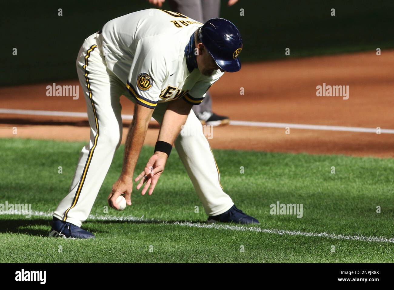 MILWAUKEE, WI - AUGUST 27: Milwaukee Brewers third base coach Ed Sedar ...